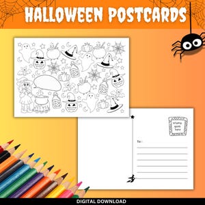 Printable Halloween Colouring Postcards for Kids Ages 4-11 Instant ...