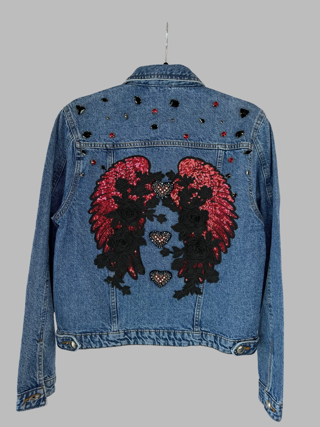 Women's Sequin Wing Jean Jacket, Women's Sequin Wing Decorated Denim ...