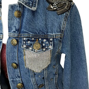 Silver Jean Jacket With Black Wing | Denim Women Jacket | Black Wing ...