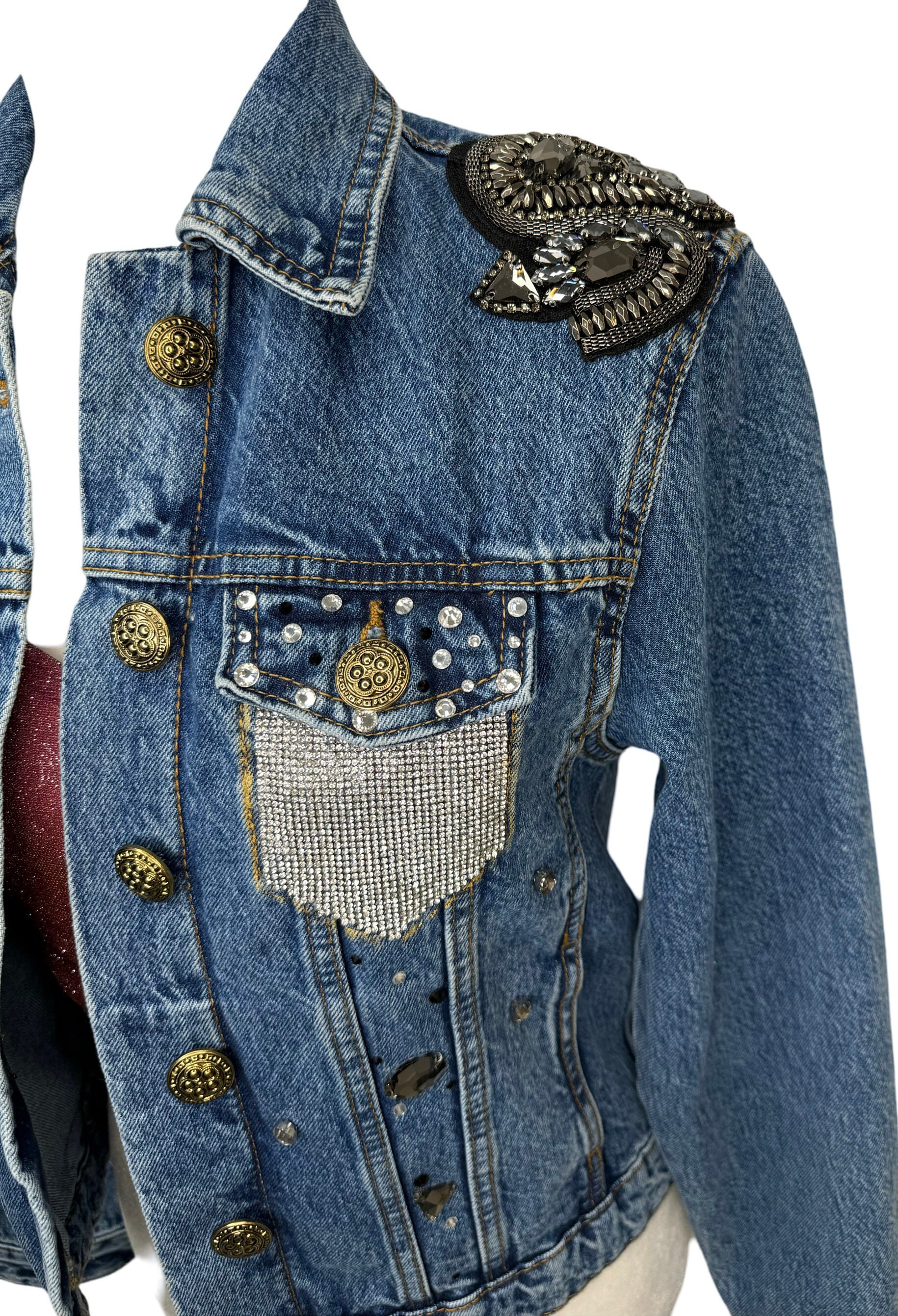Silver Jean Jacket With Black Wing | Denim Women Jacket | Black Wing ...