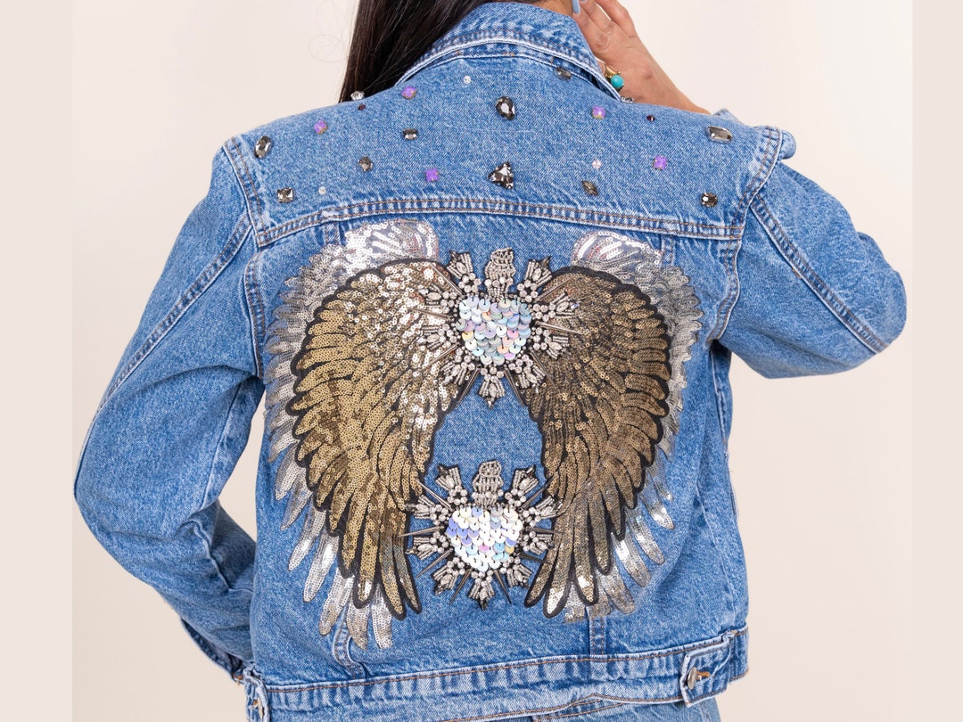 Denim Jacket With Silver Wing Denim Jacket Vintage Denim Jacket Silver ...