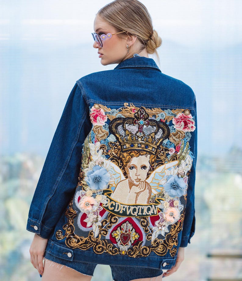 Women's Custom Jean Jacket, Women's Embroidered Jean Jacket, Handmade ...