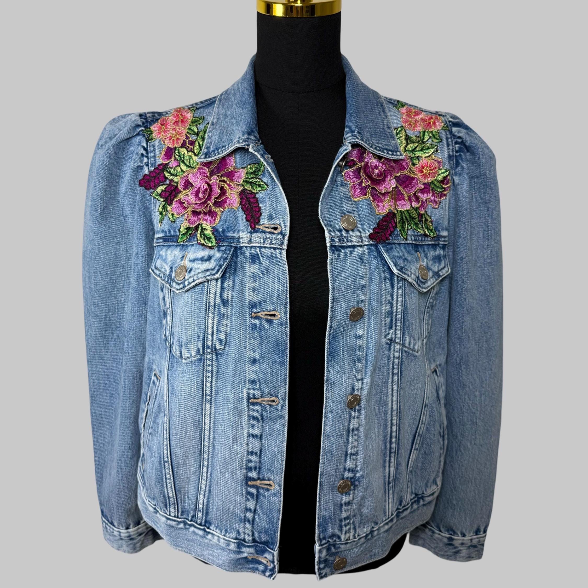 Women Floral Embroidered Denim Jacket, Women Handmade Jean Jacket ...