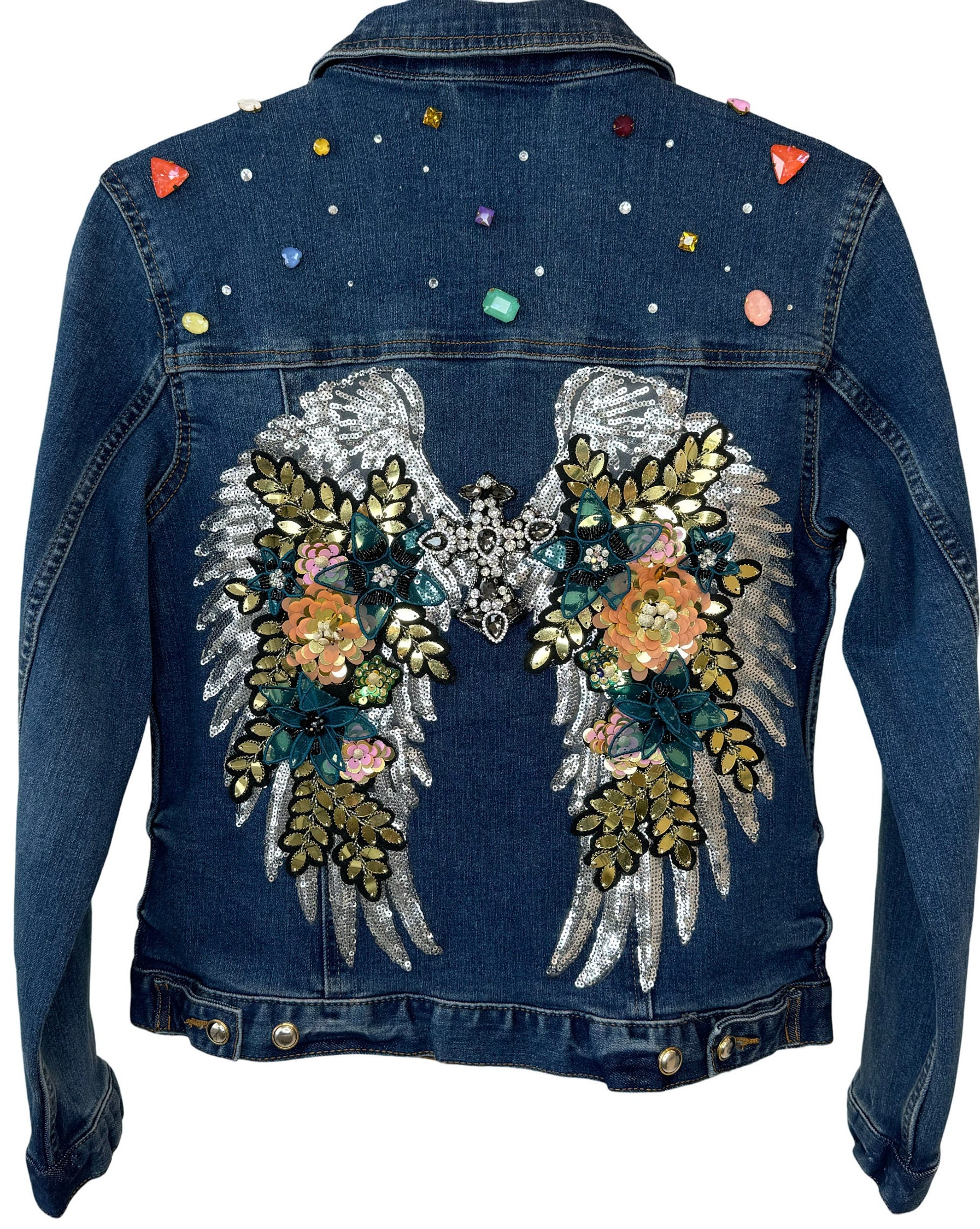 Women's Embroidered Jean Jacket With Wings Women's Silver Accented Jean ...