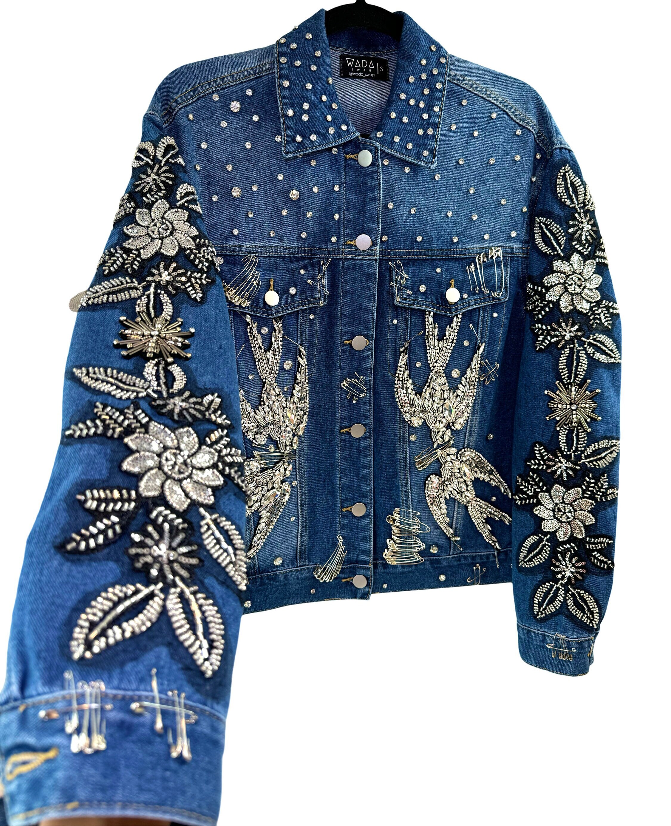 Women's Sequined Embroidered Jean Jacket, Women's Jean Jacket Adorned ...