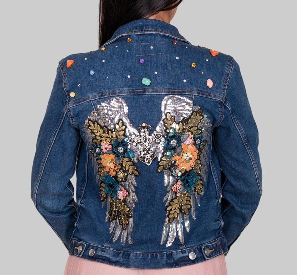 Women's Embroidered Jean Jacket With Wings Women's Silver Accented Jean ...