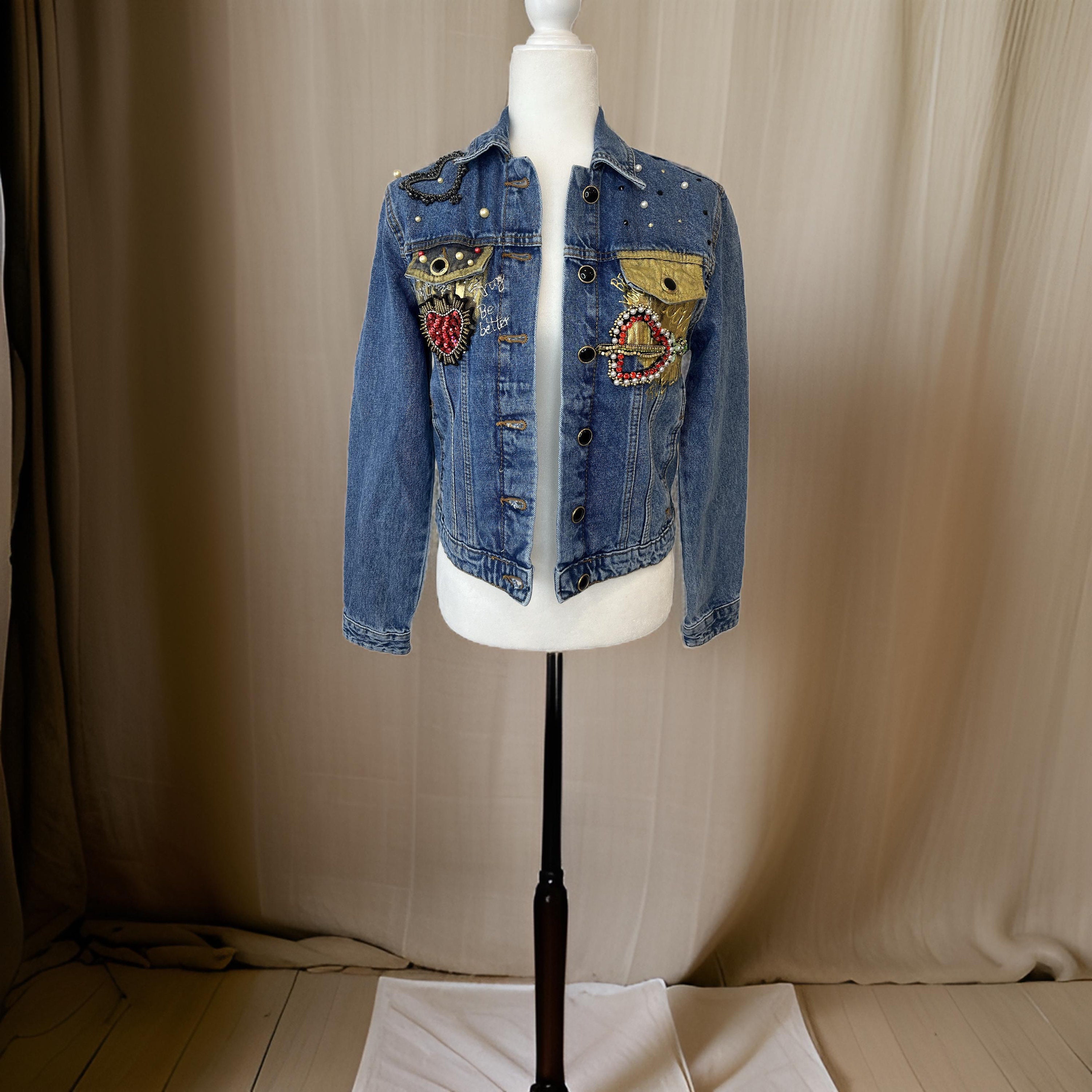 Denim Jean Jacket With Golden and Black Wing Color | Denim Jacket With ...