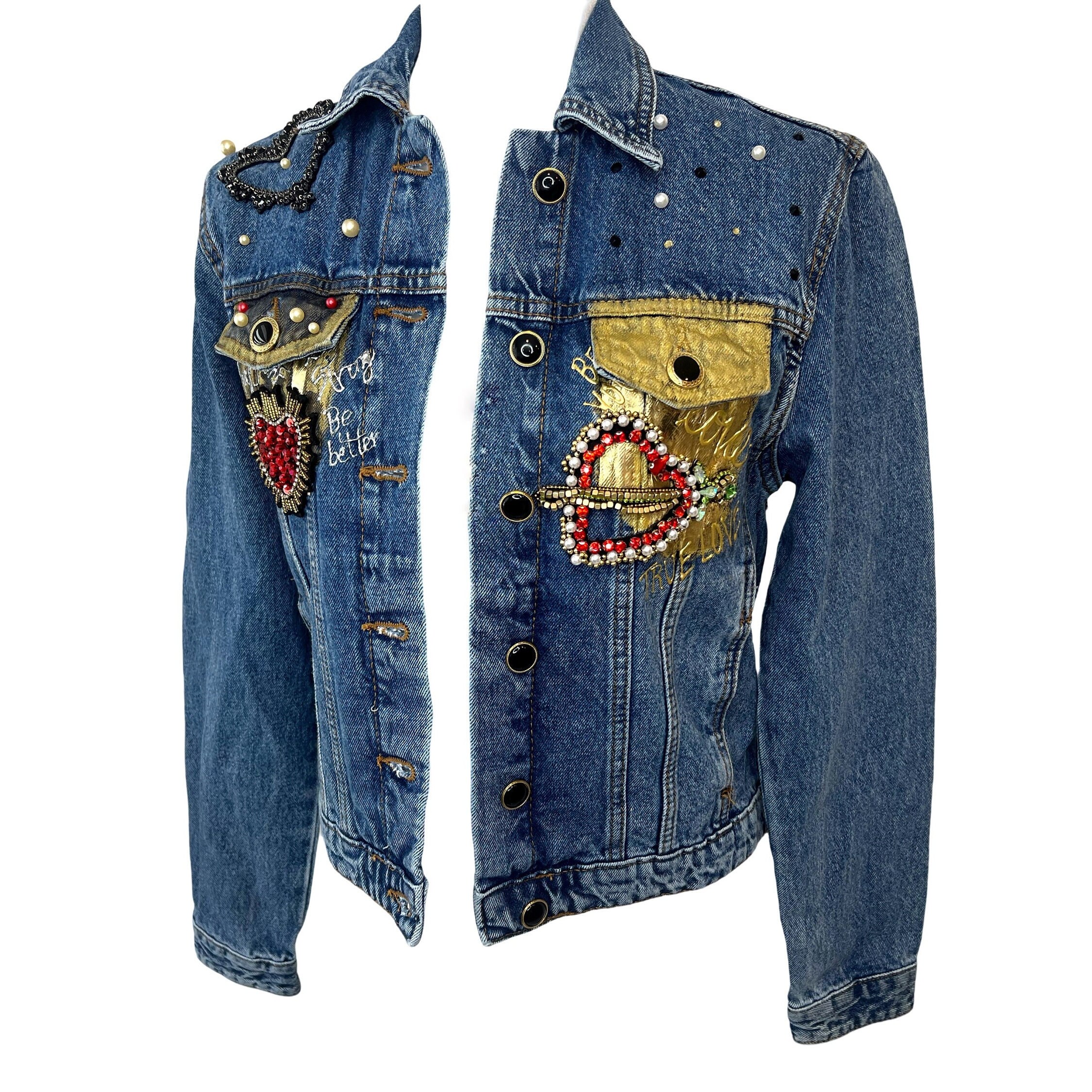 Denim Jean Jacket With Golden and Black Wing Color | Denim Jacket With ...