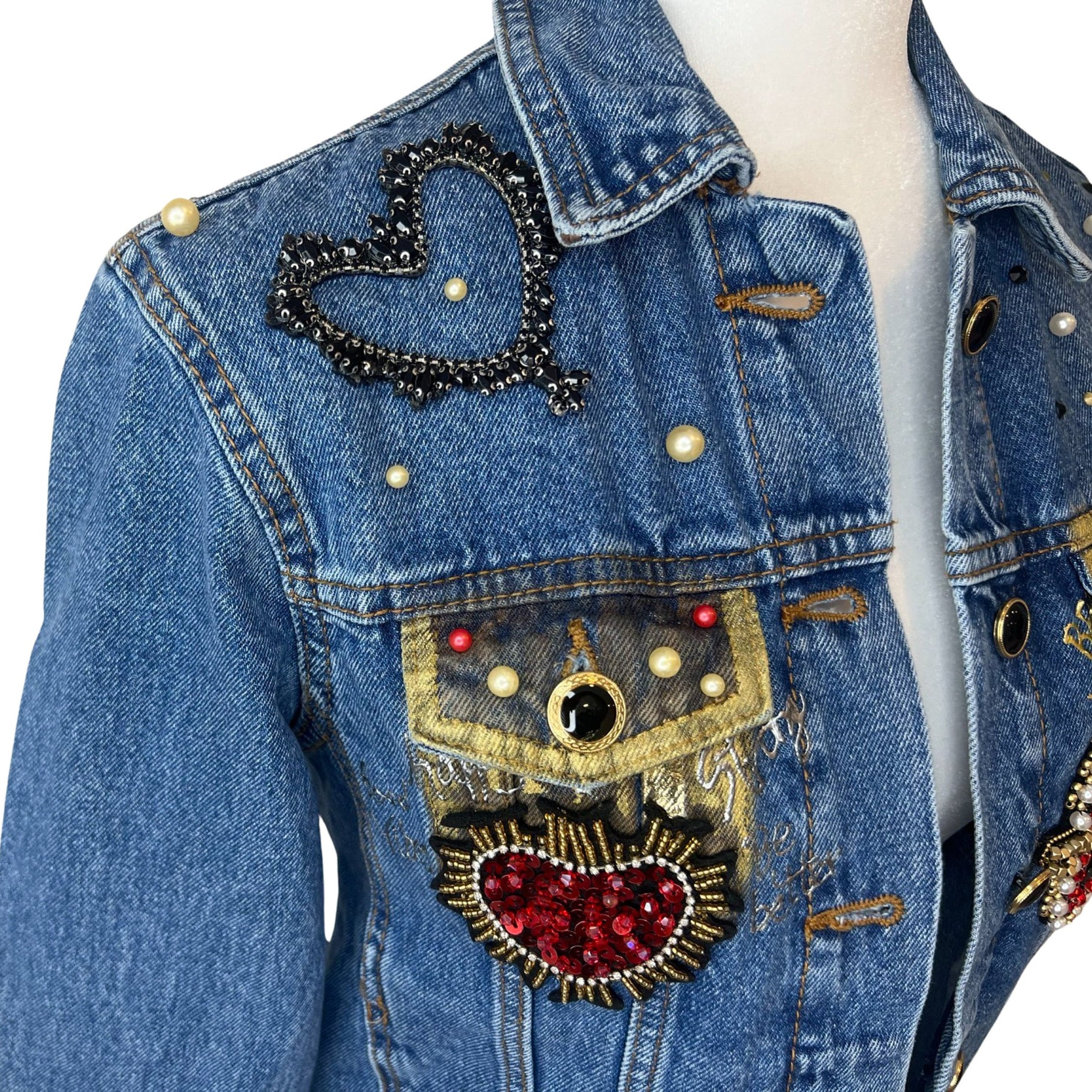 Denim Jean Jacket With Golden and Black Wing Color | Denim Jacket With ...