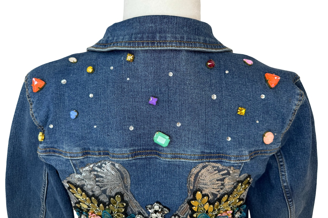 Women's Embroidered Jean Jacket With Wings Women's Silver Accented Jean ...
