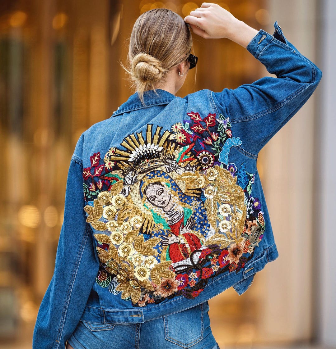 Virgin of Guadalupe Embroidered Jean Jacket for Women, Women's Denim ...