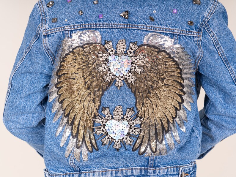 Denim Jacket With Silver Wing Denim Jacket Vintage Denim Jacket Silver ...