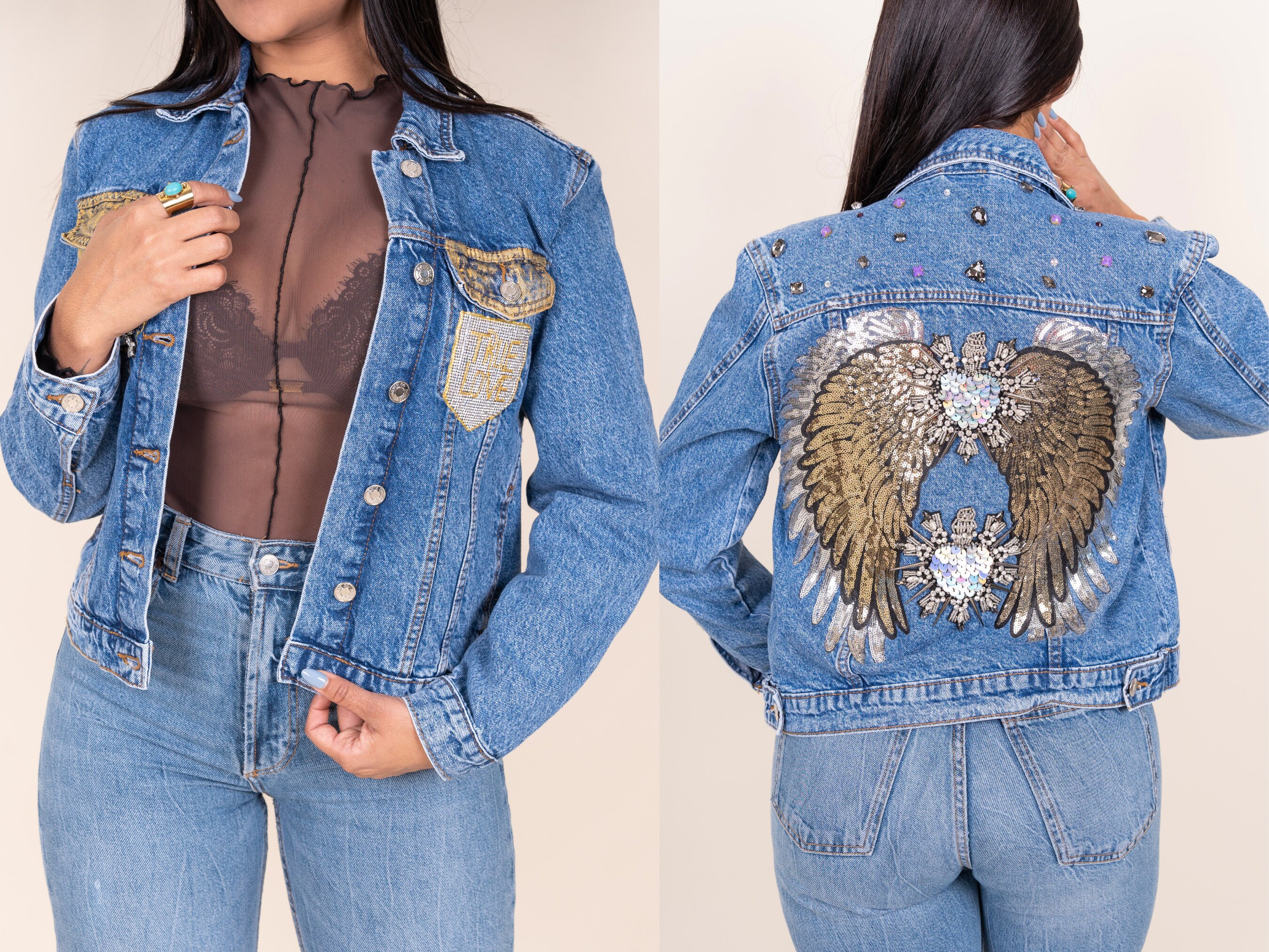 Denim Jacket With Silver Wing Denim Jacket Vintage Denim Jacket Silver ...