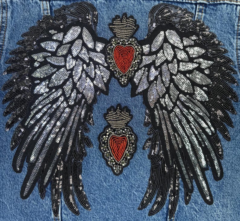 Silver Jean Jacket With Black Wing | Denim Women Jacket | Black Wing ...