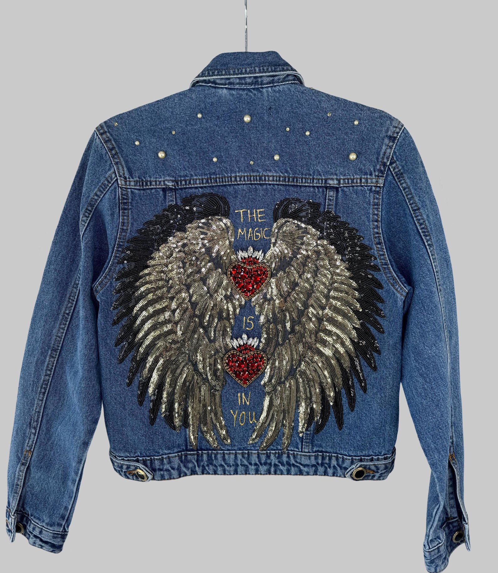 Denim Jean Jacket With Golden and Black Wing Color | Denim Jacket With ...