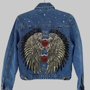 Denim Jean Jacket With Golden and Black Wing Color | Denim Jacket With ...