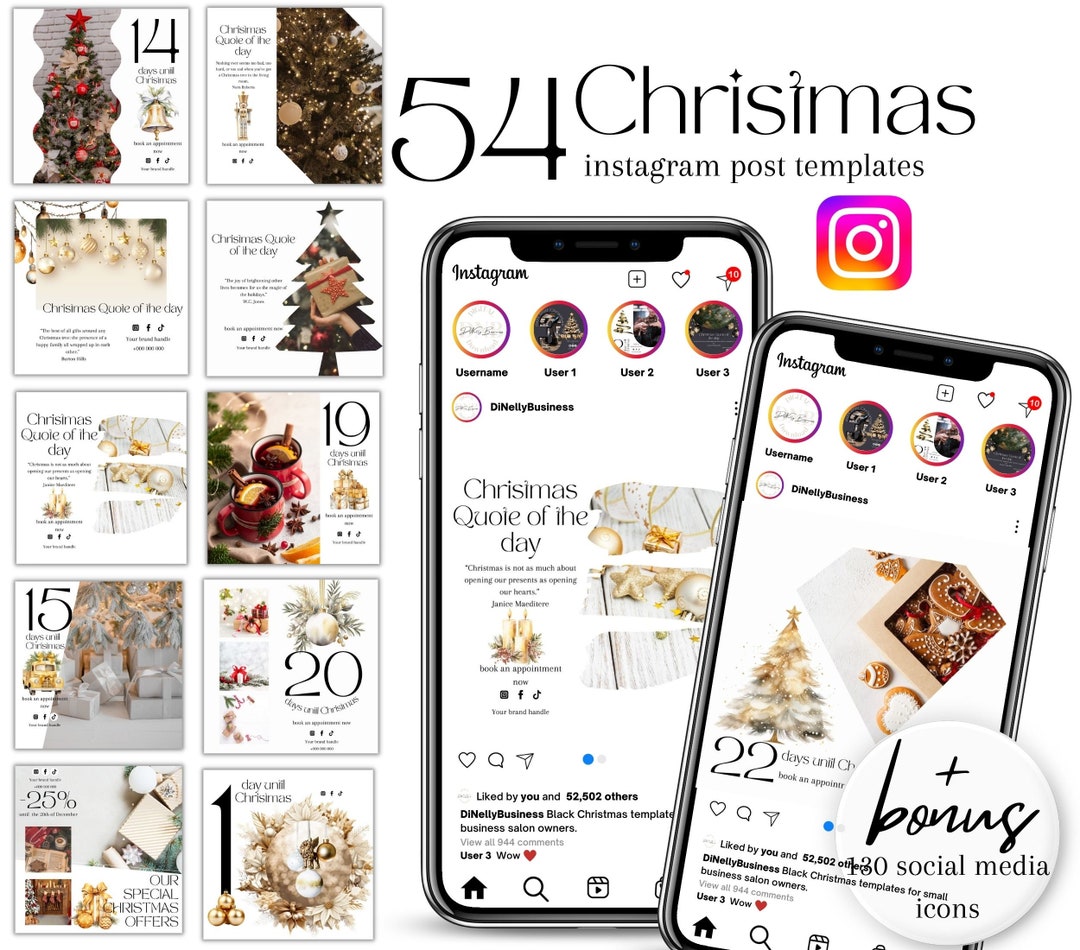 White and Gold Christmas Instagram Post Templates; Elegant Salon ...