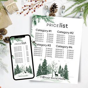 Rustic Boho Christmas Price List, Editable Retro Price List Template ...