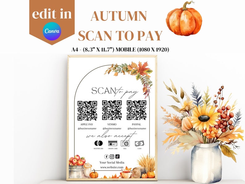 Autumn QR Code Scan to Pay Template, QR Code Payments Template, Scan to ...