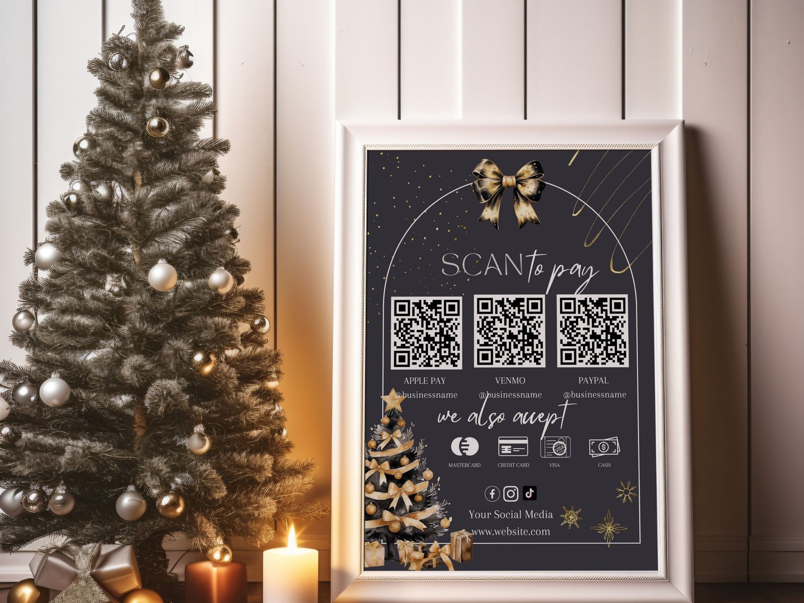Christmas QR Code Scan to Pay Template, Christmas Black and Gold ...