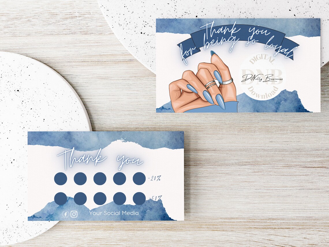 Nail Salon Thank You Card and Loyalty Card, Editable Aftercare Card ...