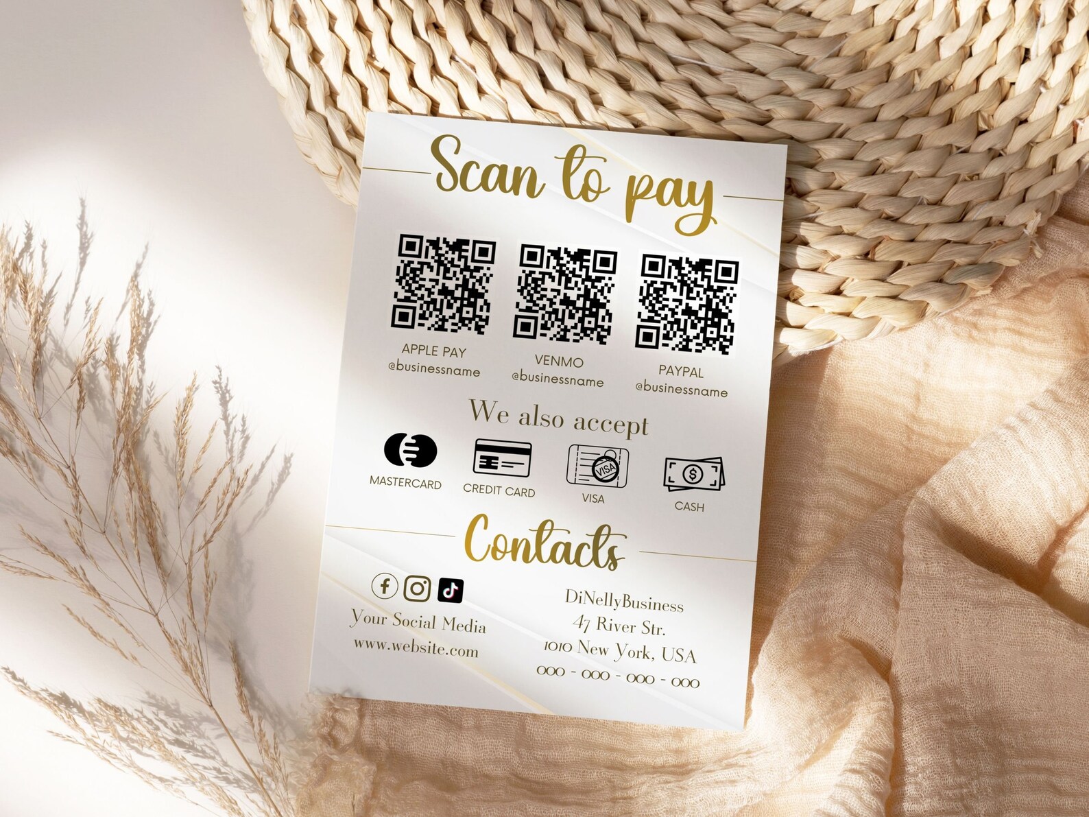 Golden Price List and Scan to Pay Small Business Canva Template, Small ...