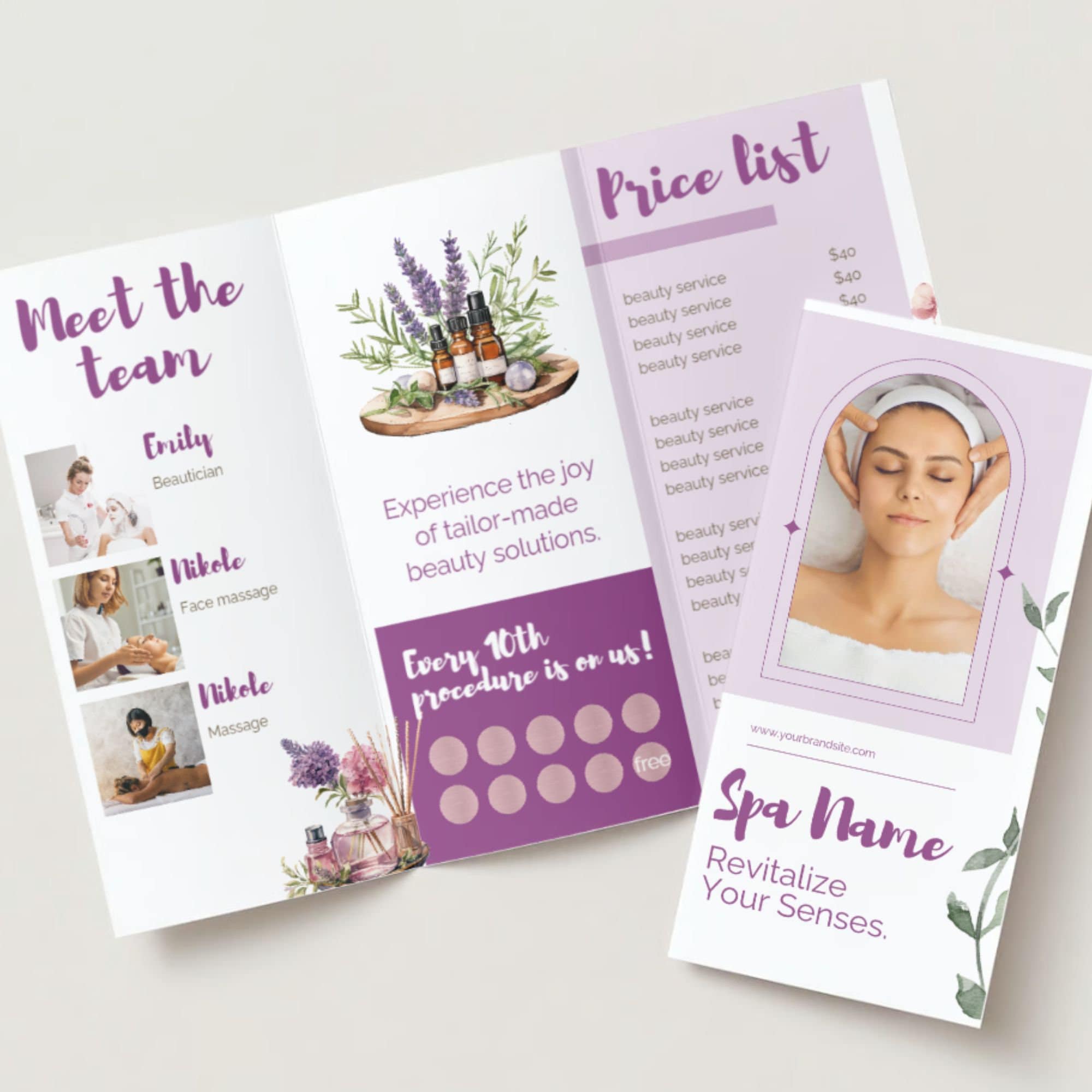 Trifold Spa Salon Brochure, Editable Massage Therapy Booklet, Beauty ...