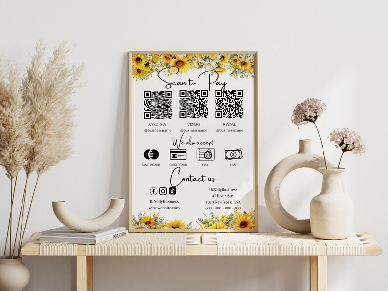 Sunflowers Qr Code Scan to Pay Template, Qr Code Payments Template ...