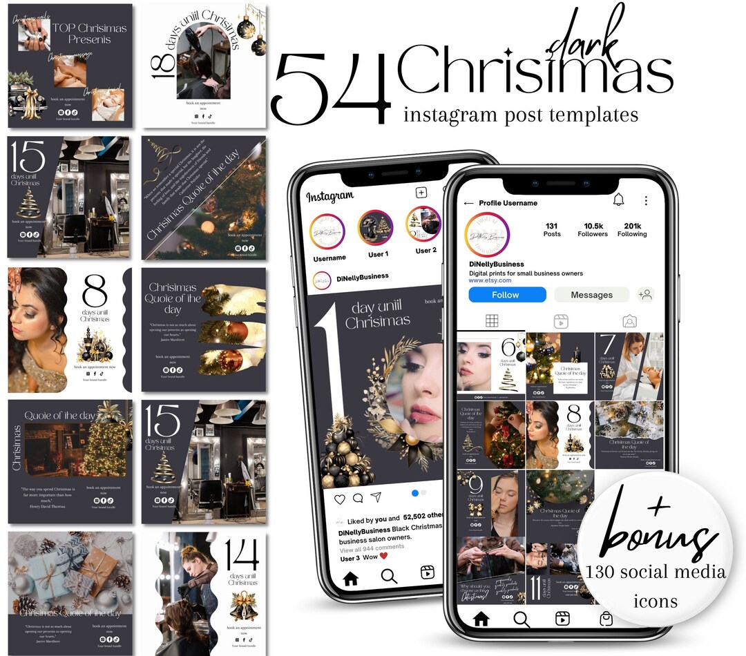 54 Black Christmas Instagram Post Templates; Elegant Salon Christmas IG ...