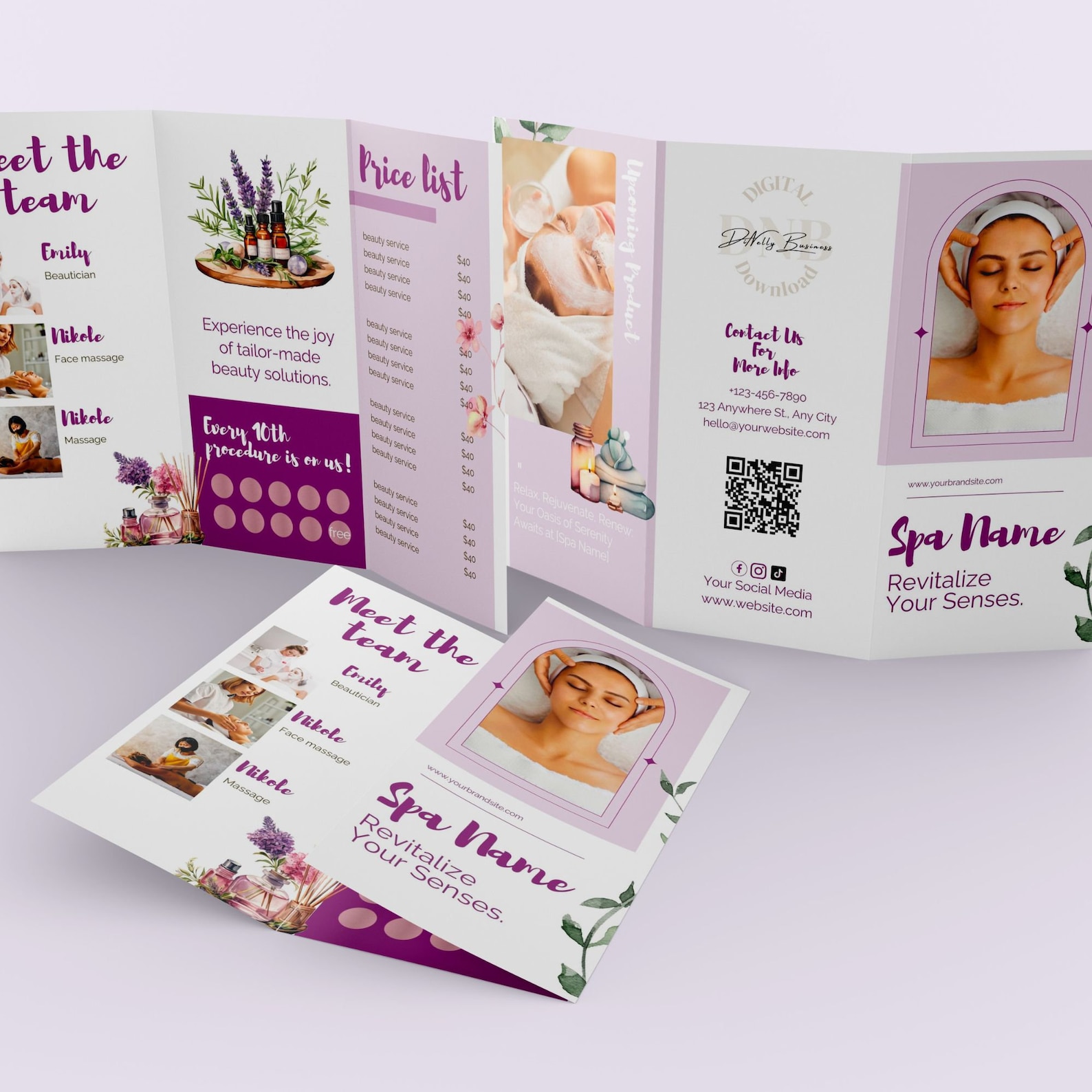 Trifold Spa Salon Brochure, Editable Massage Therapy Booklet, Beauty ...