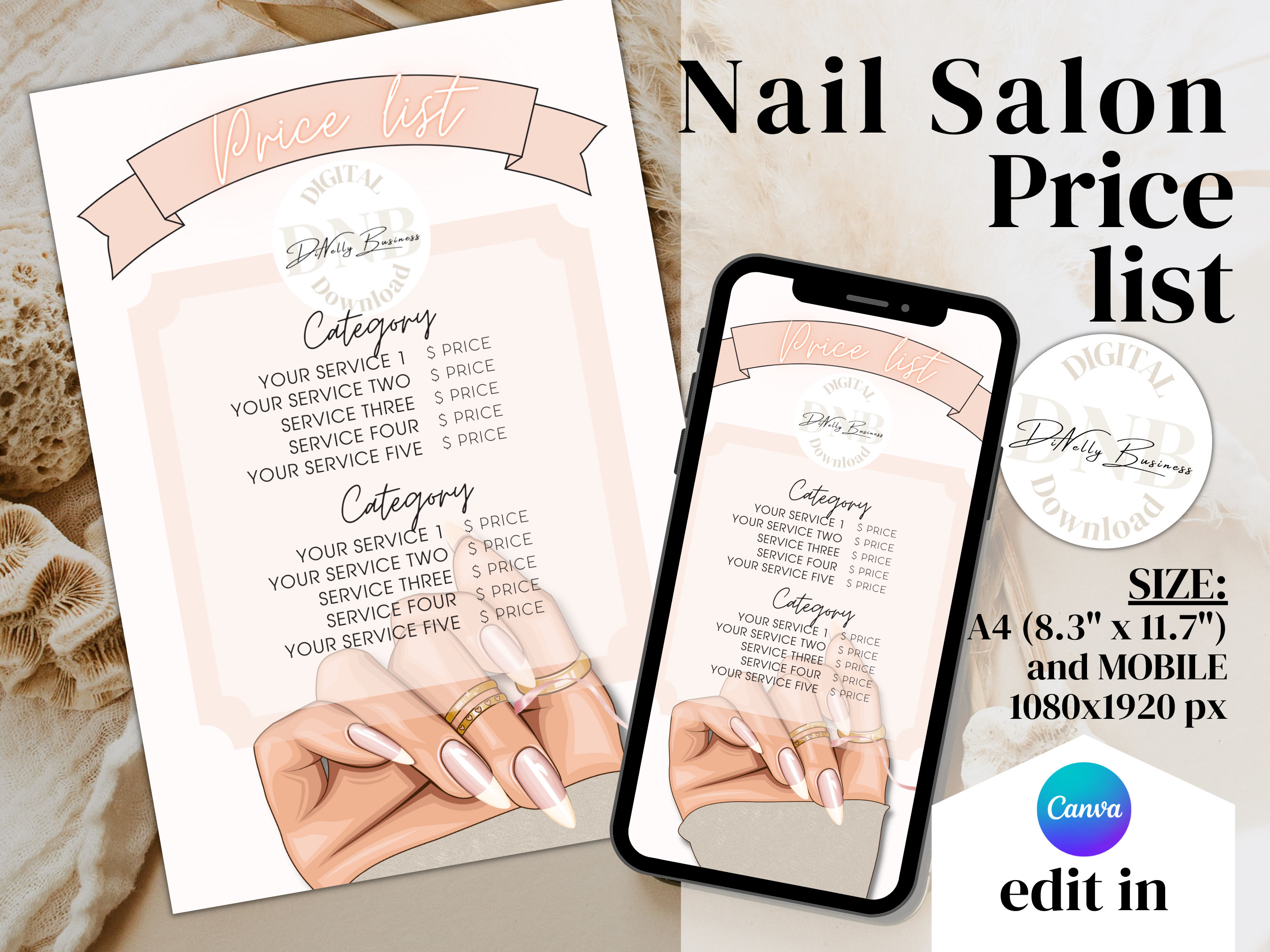 Nail Salon Price List, Editable Price List Template for Nail Technician, Editable Pricing Sheet ...