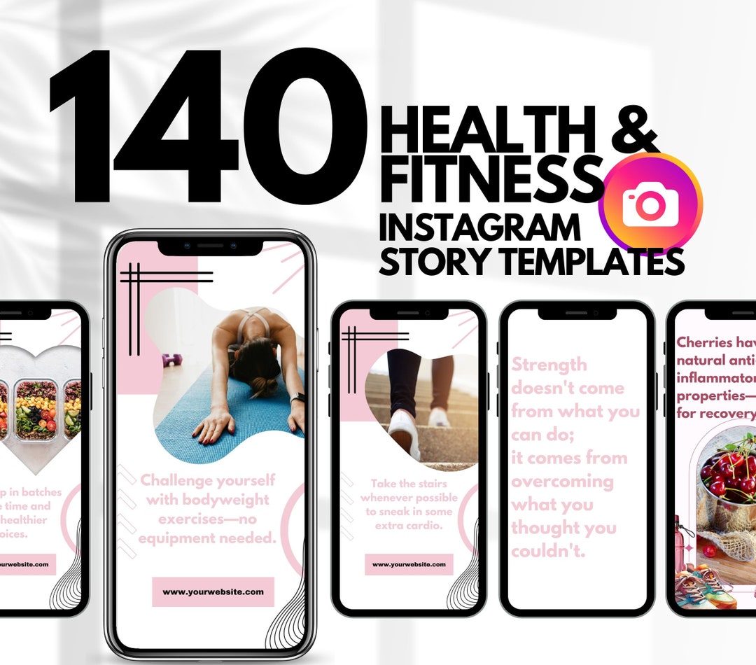 140 Health and Fitness Instagram Story Templates, Pink Fitness ...