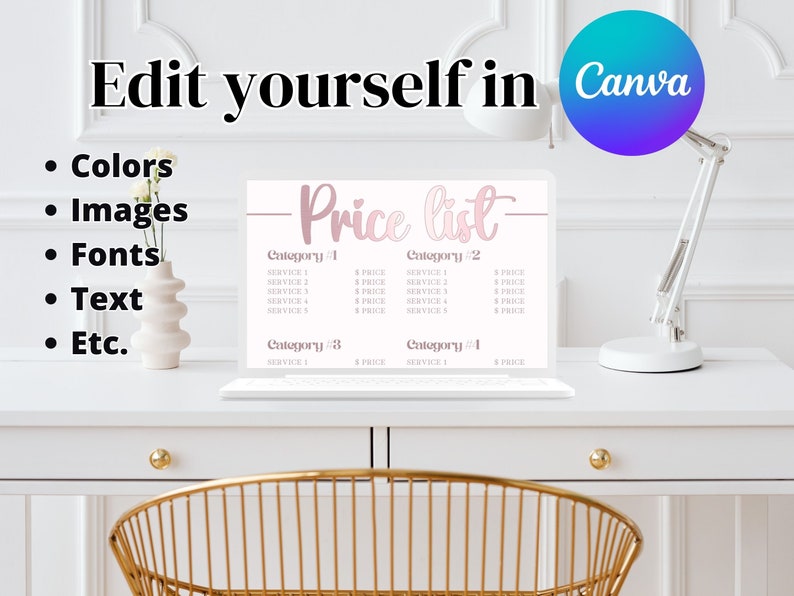Rose Gold Price List Template, Editable Price List Template Canva ...