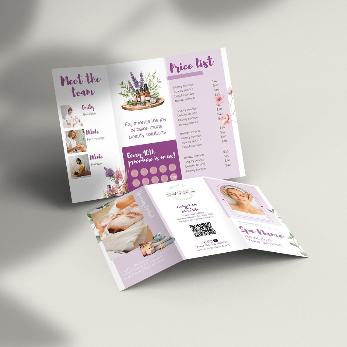 Trifold Spa Salon Brochure, Editable Massage Therapy Booklet, Beauty ...