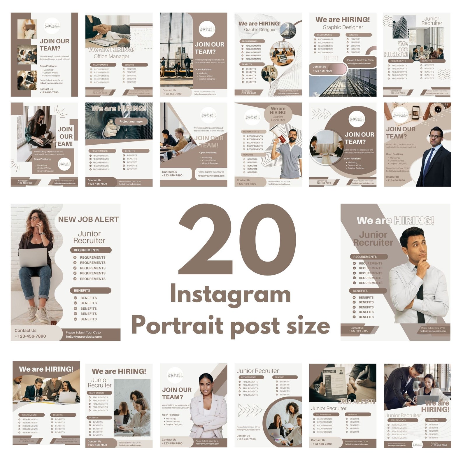 20 Boho Recruitment Instagram Post Templates | HR Agency Social Media ...