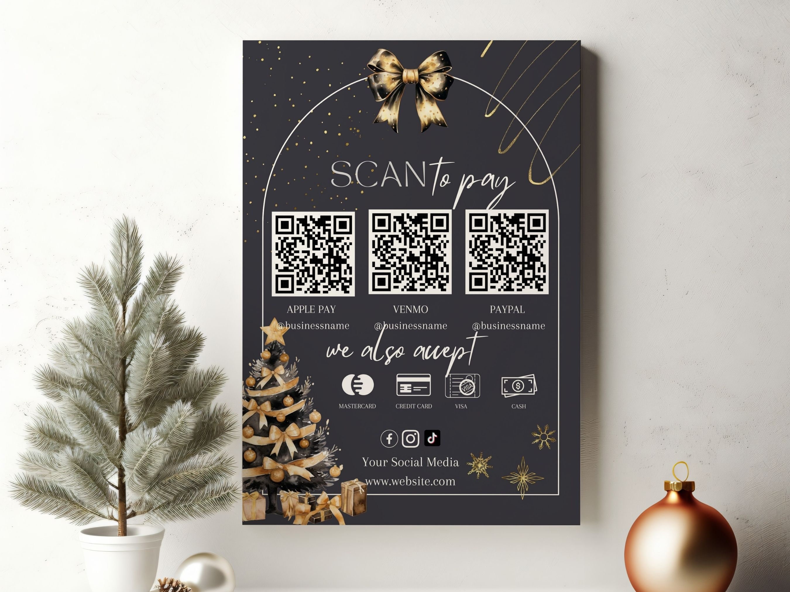 Christmas QR Code Scan to Pay Template, Christmas Black and Gold ...