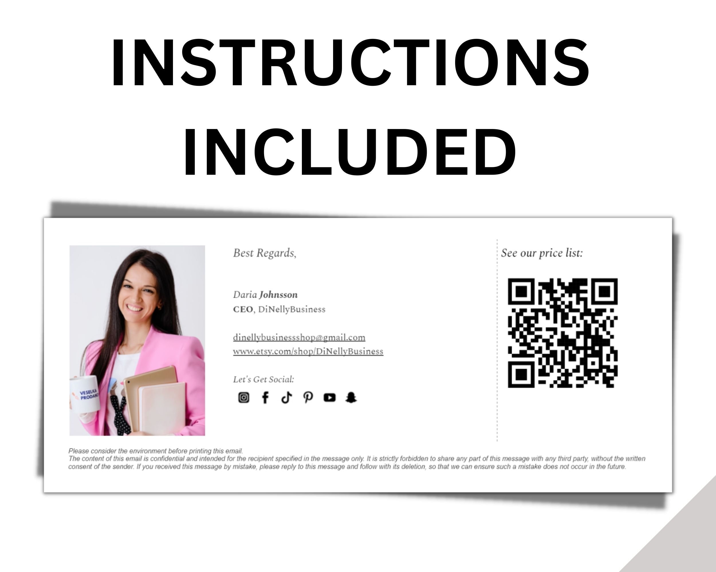 Editable Email Signature Template With QR Code, Editable Google Docs ...