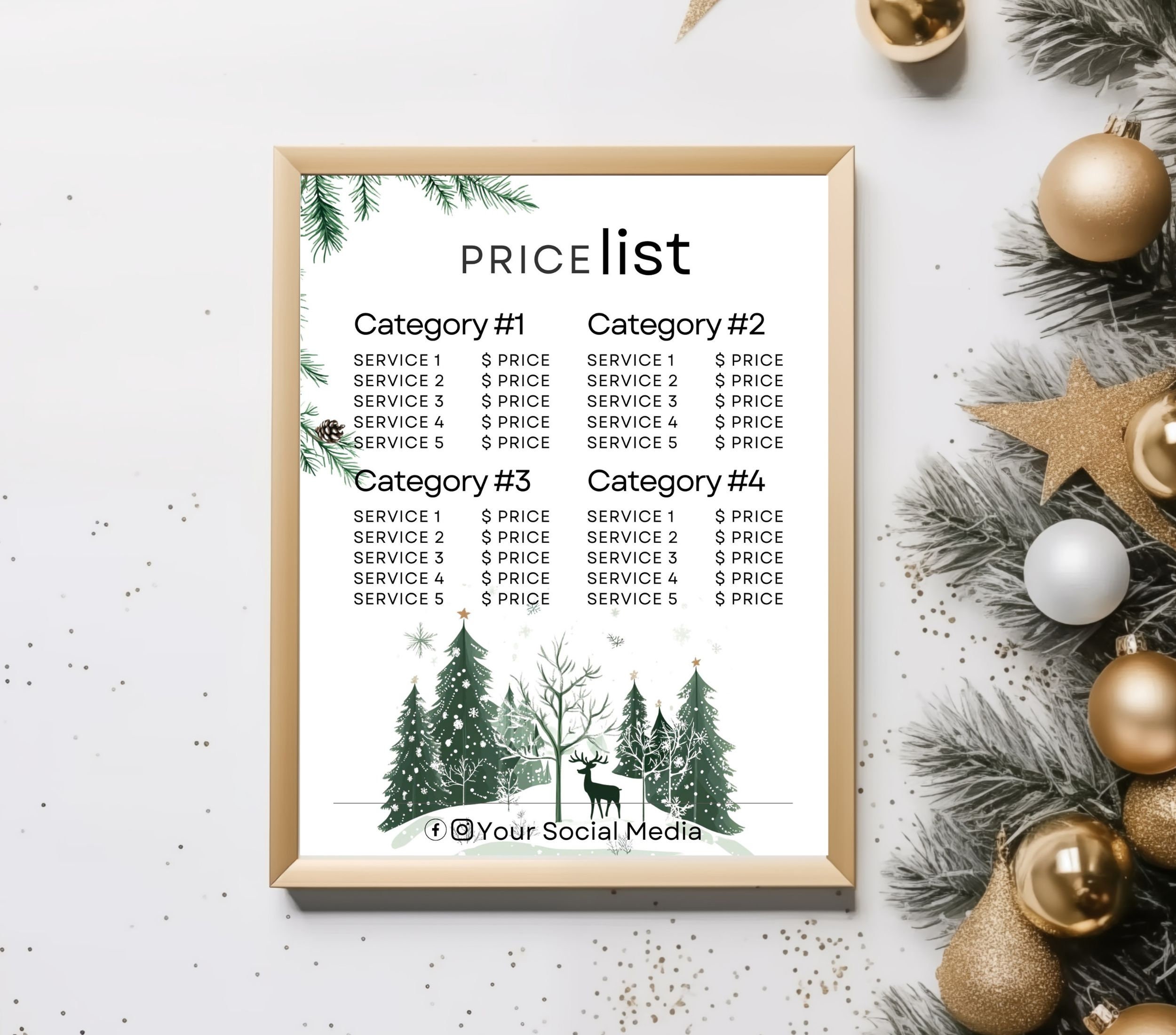 Rustic Boho Christmas Price List, Editable Retro Price List Template ...