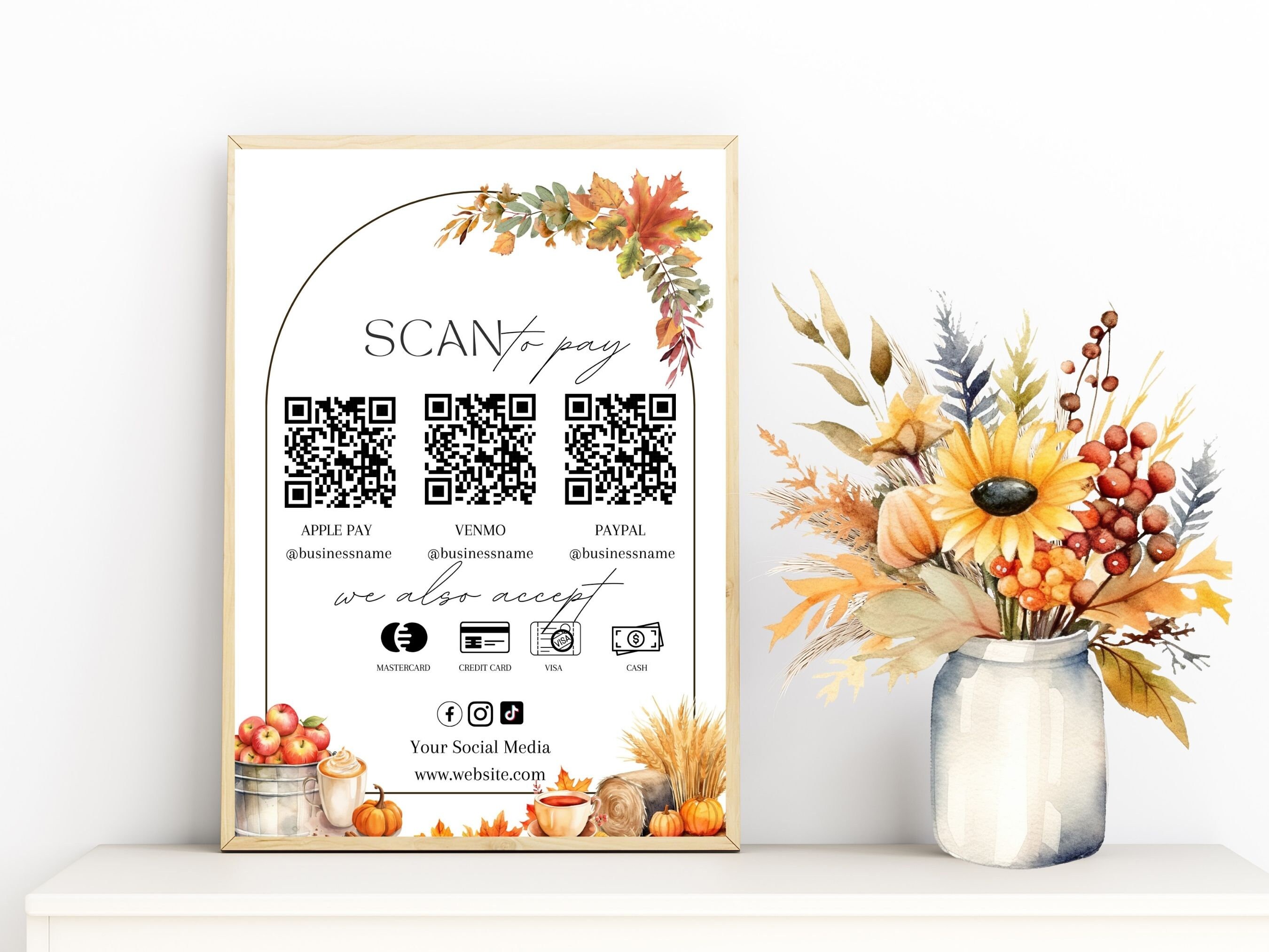 Autumn Price List and Scan to Pay Template, Fall Templates, EDITABLE ...