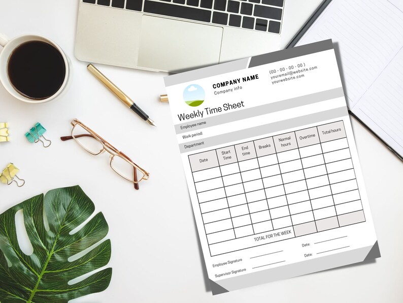 Printable Employee Time Sheet, Weekly Time Tracker, Working Hours ...