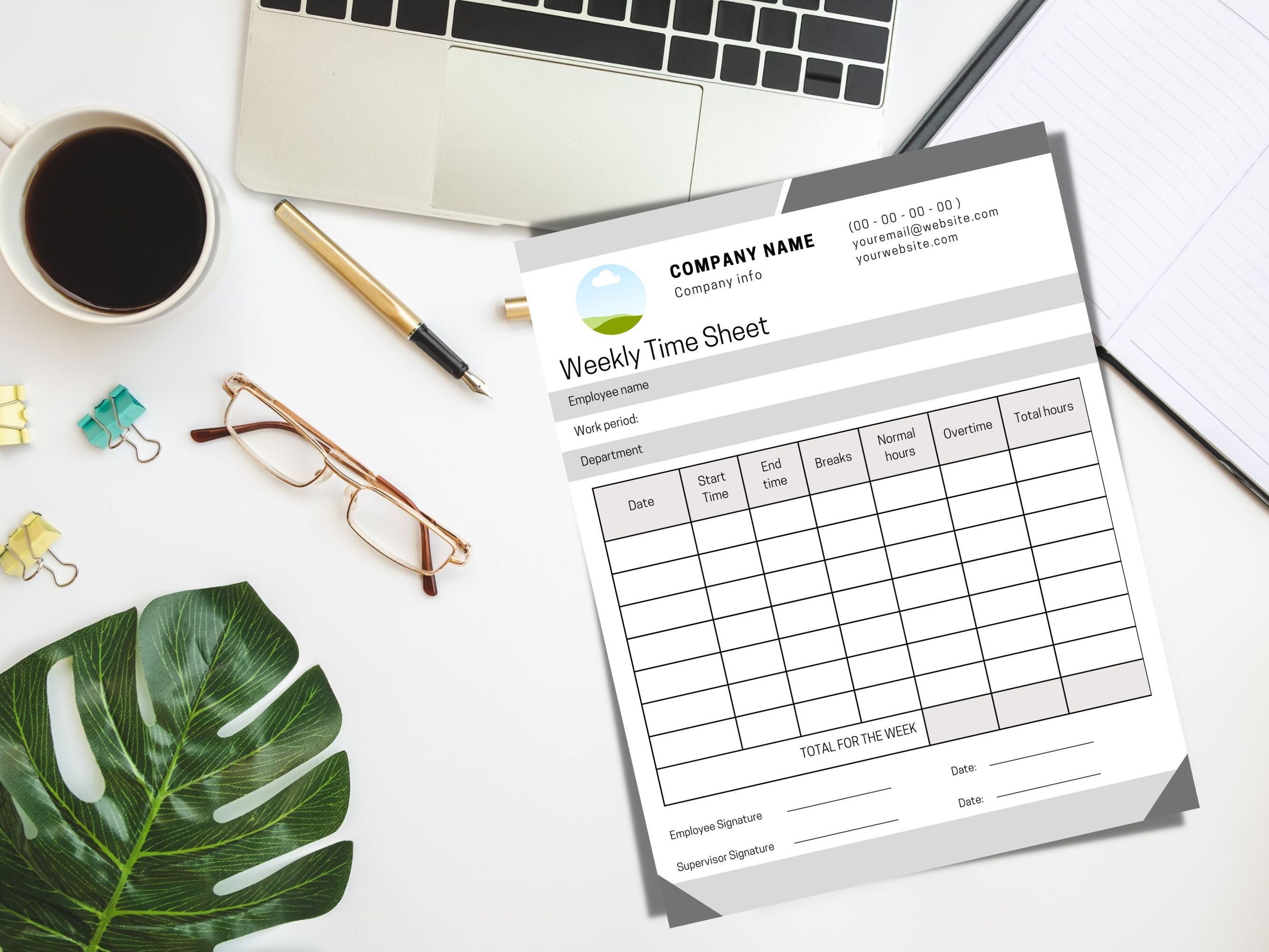 Printable Employee Time Sheet, Weekly Time Tracker, Working Hours ...