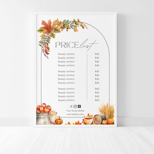 Autumn Price List and Scan to Pay Template, Fall Templates, EDITABLE ...