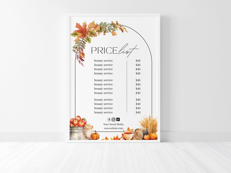 Autumn Price List and Scan to Pay Template, Fall Templates, EDITABLE ...