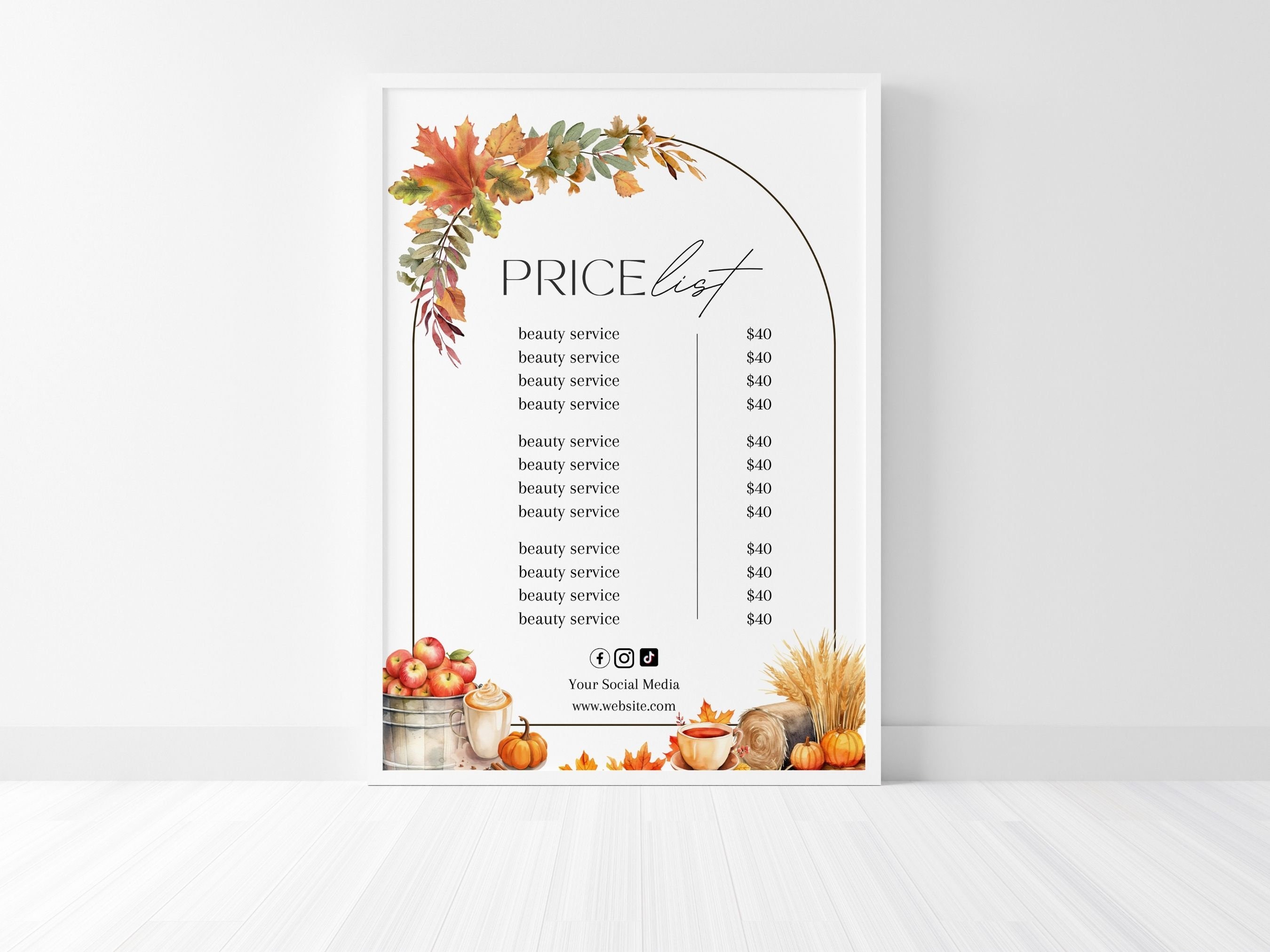 Autumn Price List and Scan to Pay Template, Fall Templates, EDITABLE ...