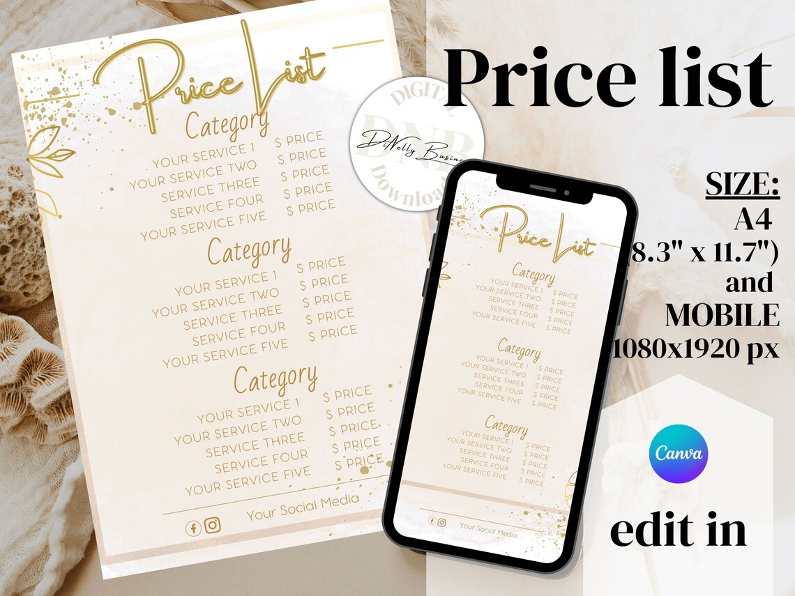 Salon Price List Template for Small Business Editable Pricing Sheet ...