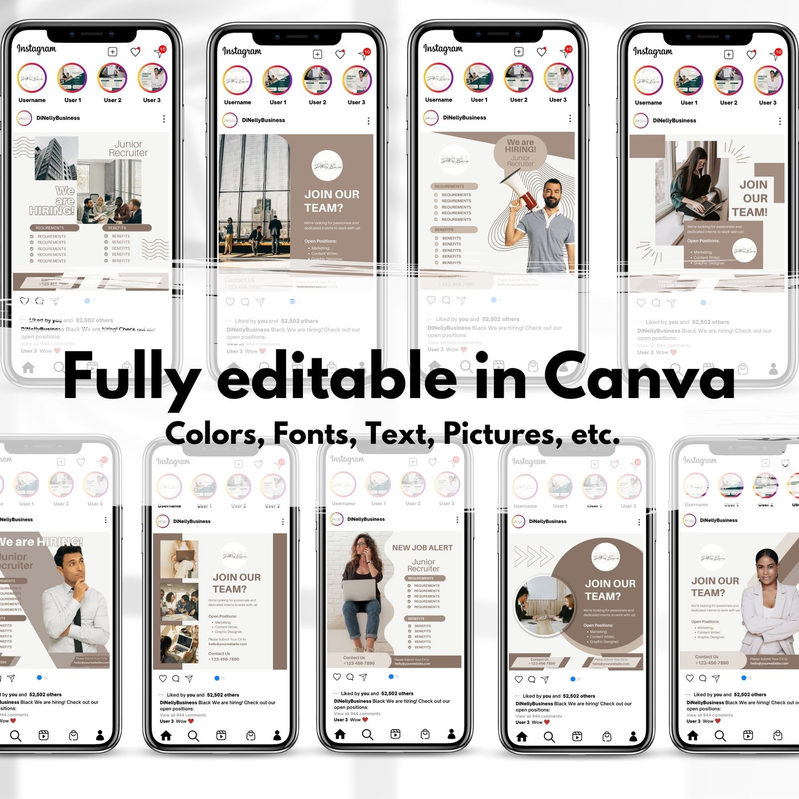 20 Boho Recruitment Instagram Post Templates | HR Agency Social Media ...