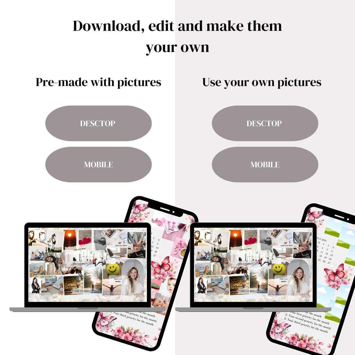 2025 Editable Vision Board Template, Floral Digital Vision Board , 2025 ...