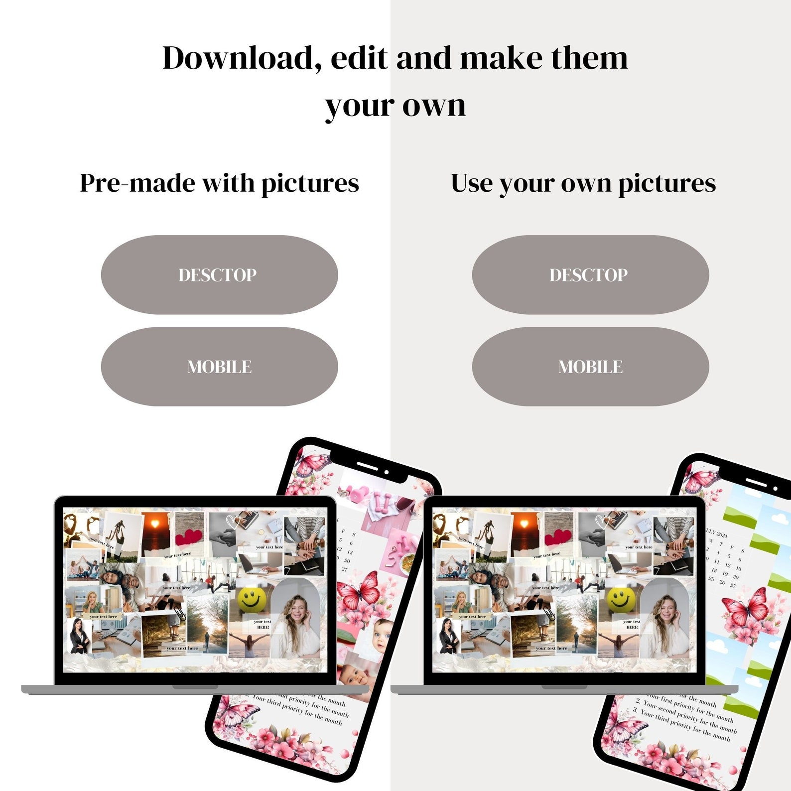 2025 Editable Vision Board Template, Floral Digital Vision Board , 2025 ...