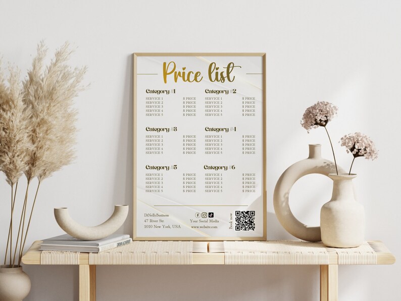 Price List Template, Editable Price List Template Canva, Golden Salon ...