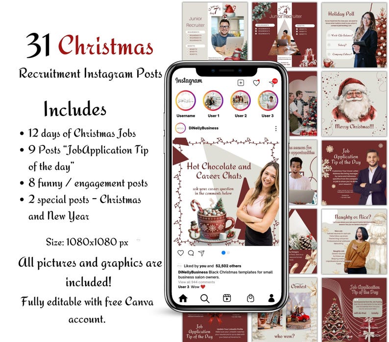 Recruitment Christmas Instagram Post Templates, Recruitment Holiday ...